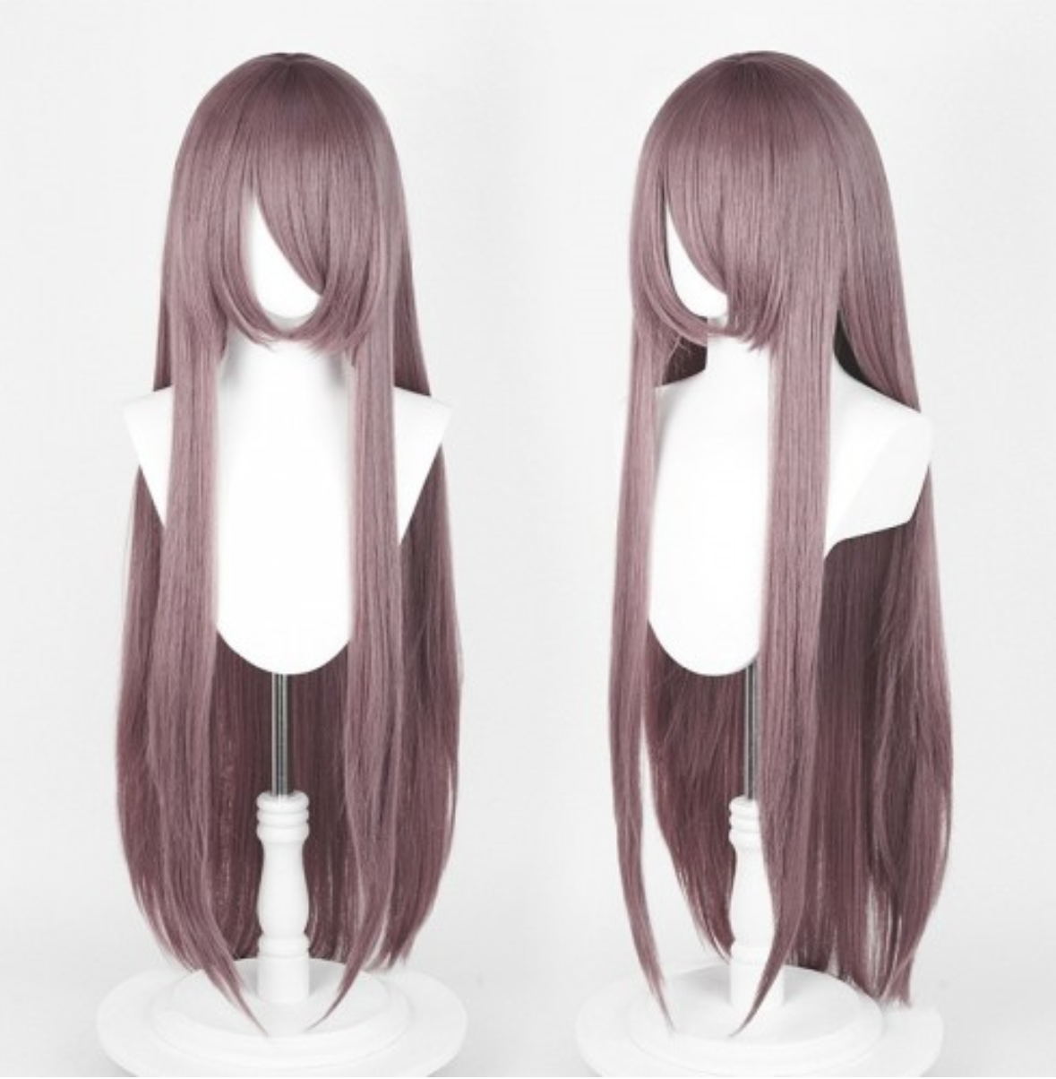 Perruque longue 100 cm Mauve rosé Frange longue